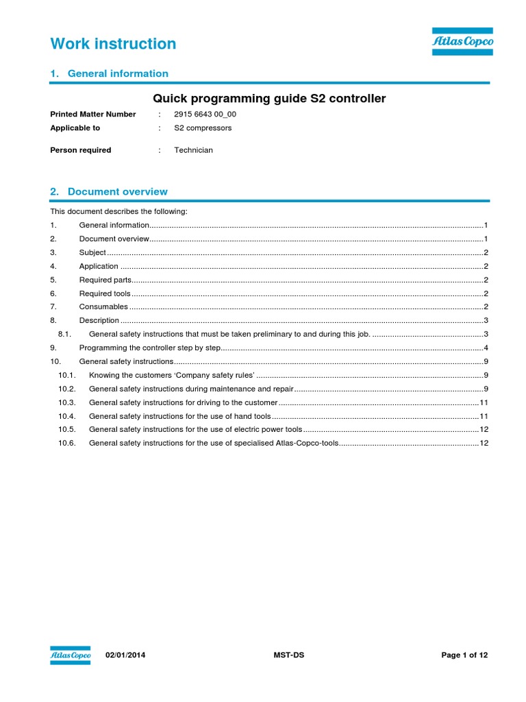 2915 6643 00 - 00 Quick Programming Guide S2 Controllers - 2014!01!02 | PDF | Drill | Tools