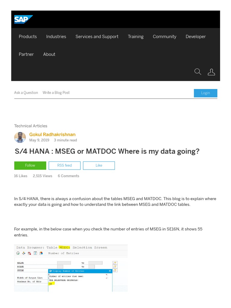 S - 4 HANA - MSEG or MATDOC Where Is My Data Going - SAP Blogs | PDF ...