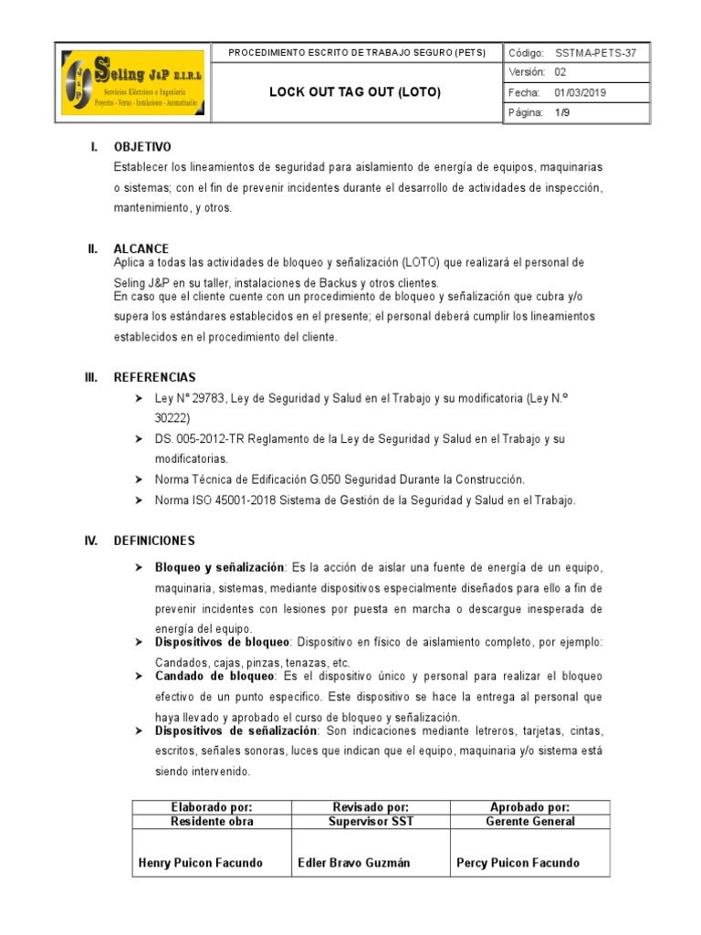 Procedimiento LOTO para Seguridad Laboral | PDF | Naturaleza