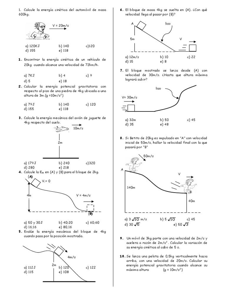 Ejercicios de Energia Cinetica y Potencial - Basico | PDF | Energía ...
