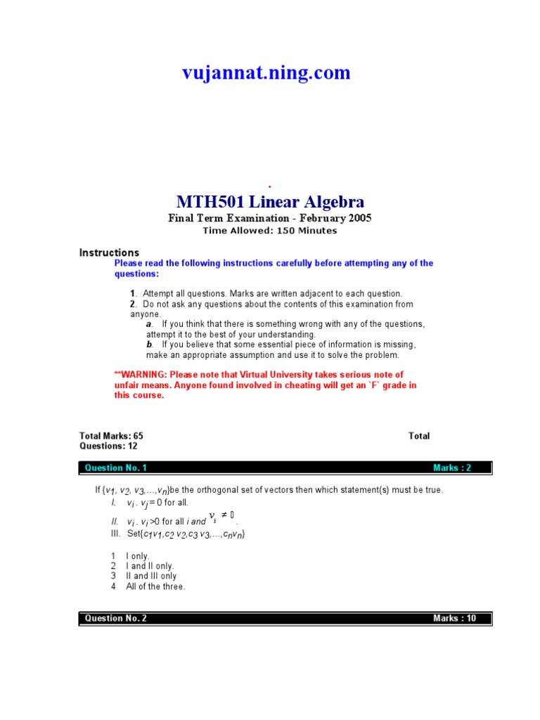 Mth501 Collection of Old Papers | PDF | Eigenvalues And Eigenvectors | Linear Subspace