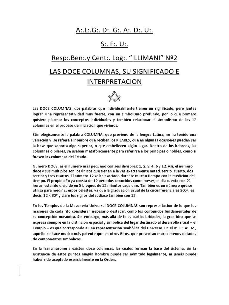 Las doce columnas: su significado e interpretación masónica | PDF | Masonería | Zodíaco