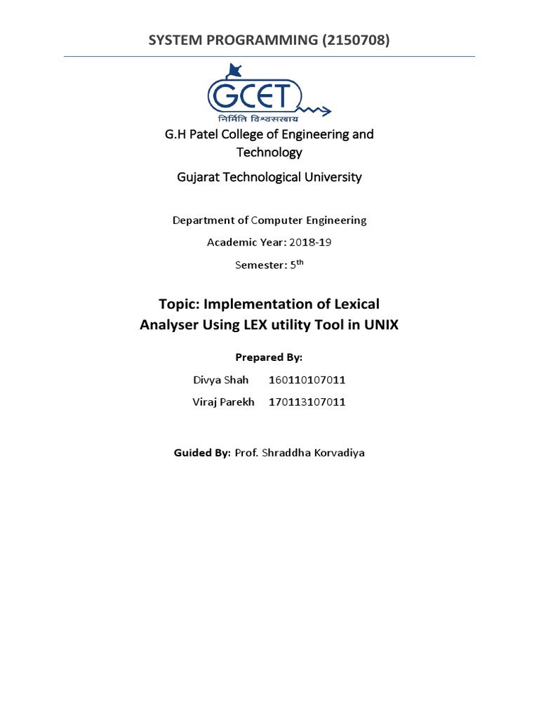 System Programming (2150708) : Topic: Implementation of Lexical ...