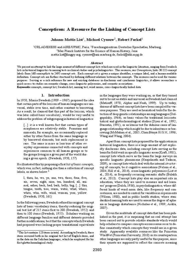 Swadesh List, Paper | PDF | Linguistics | Human Communication