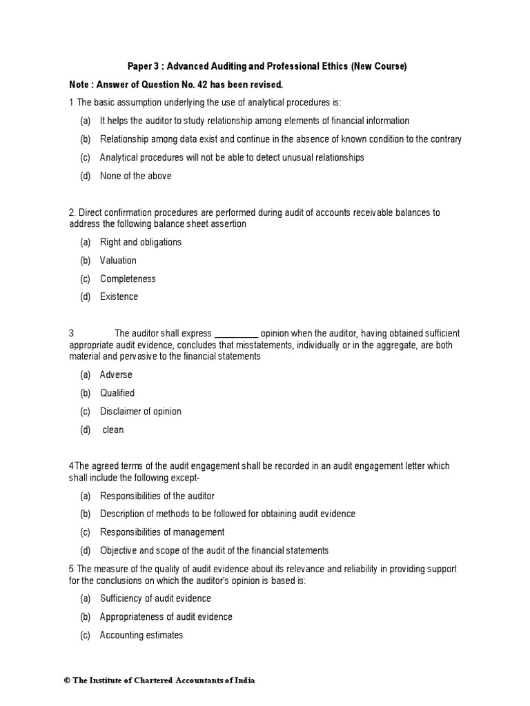 Paper 3: Advanced Auditing and Professional Ethics (New Course) Note ...
