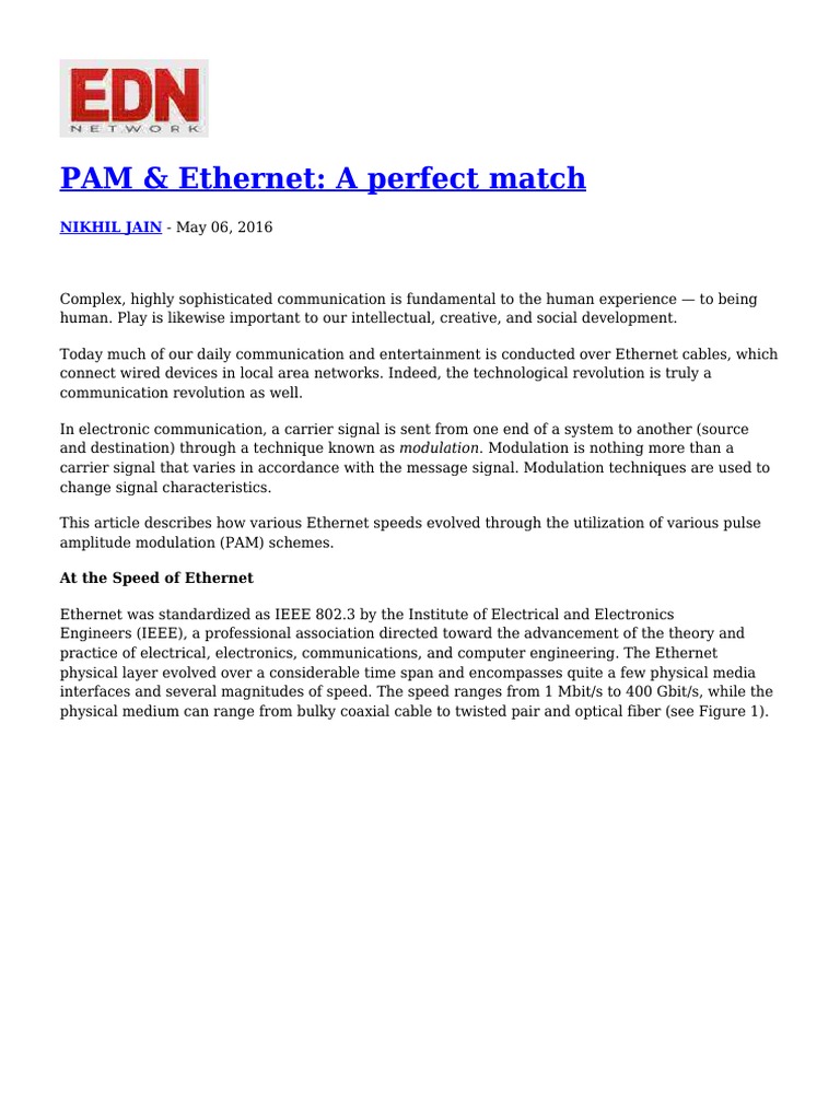 Pam Ethernet A Perfect Match Pdf Telecommunication Ethernet