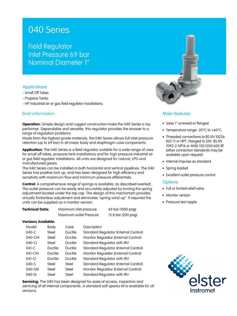 Regulador Elster Serie 040 | PDF | Gases | Gas Technologies