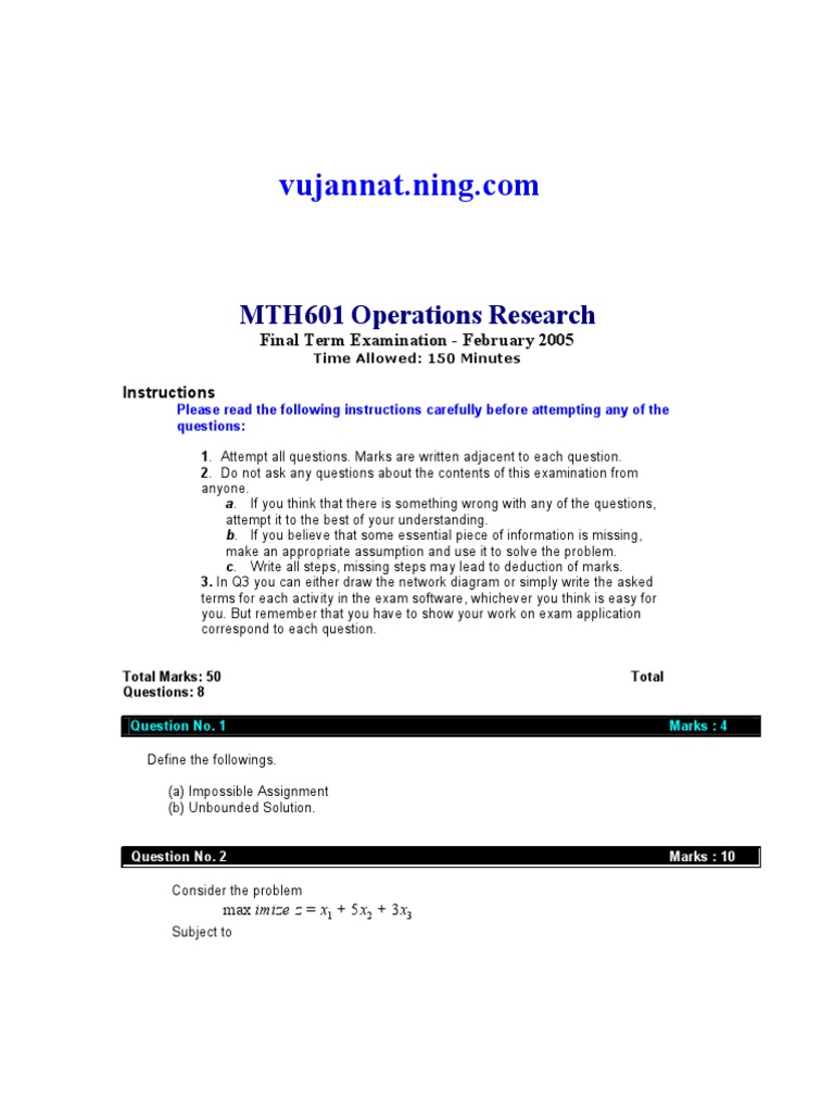 Mth601 Collection of Old Papers | PDF | Mathematical Optimization | Linear Programming