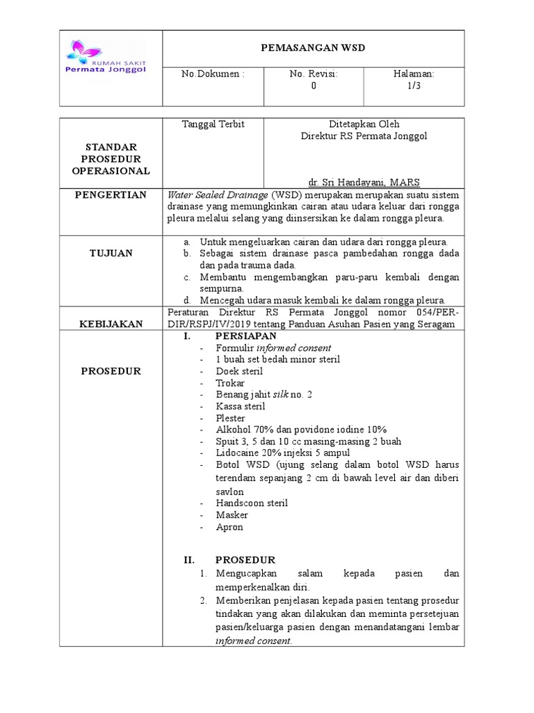 SPO Pemasangan WSD | PDF