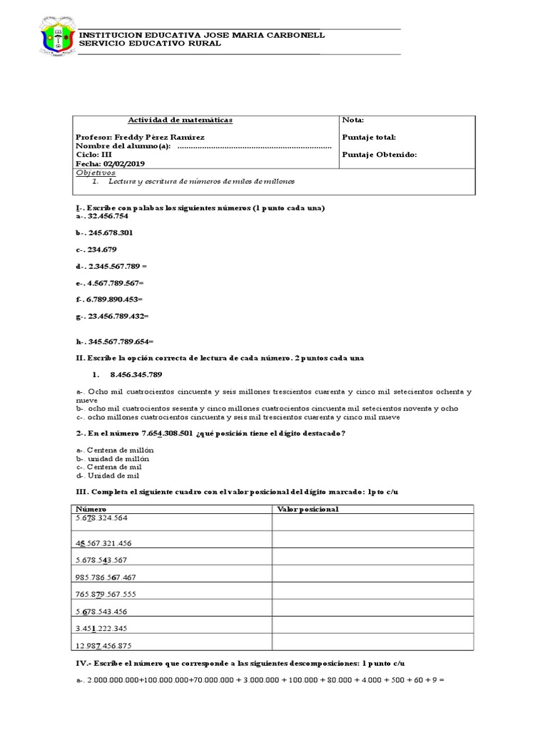 Valor Posicional de Un Dígito | PDF