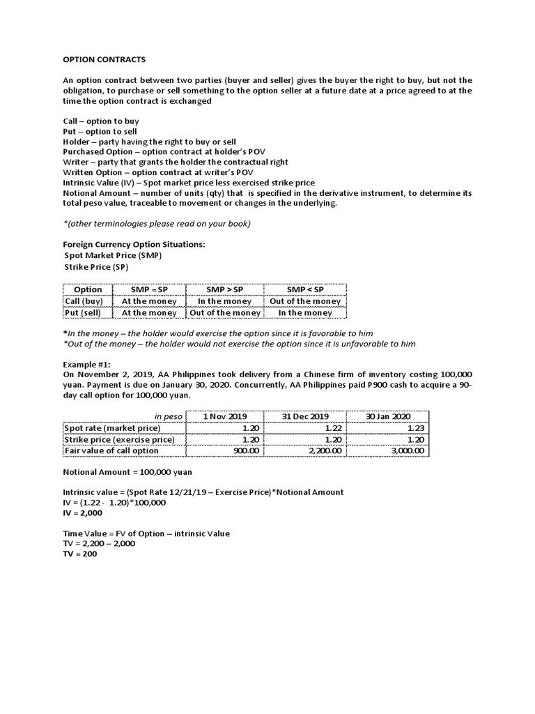 Option Contracts: (Other Terminologies Please Read On Your Book) | PDF ...