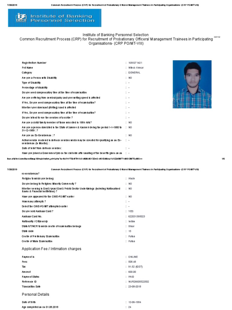 Ibps Po Form | PDF | Government | Social Institutions