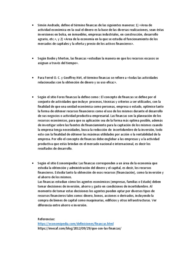 Definiciones de Finanzas según Autores | PDF | Inversiones | Economias