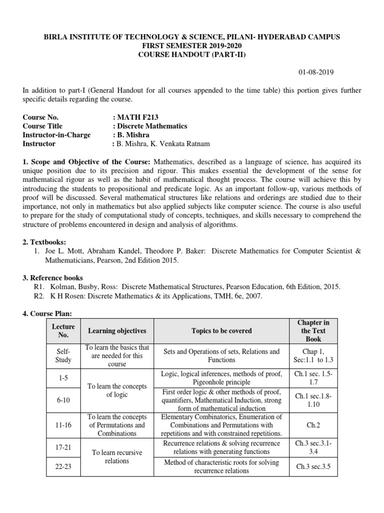 Math F213 | PDF | Combinatorics | Recurrence Relation