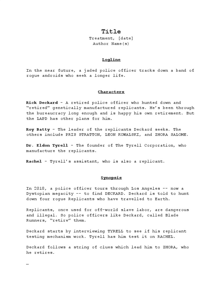 Film Treatment Template - StudioBinder | PDF