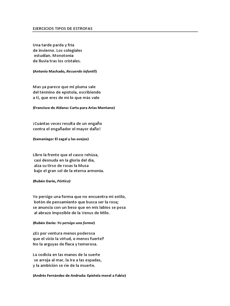 Ejercicios Con Estrofas | PDF | Poesía