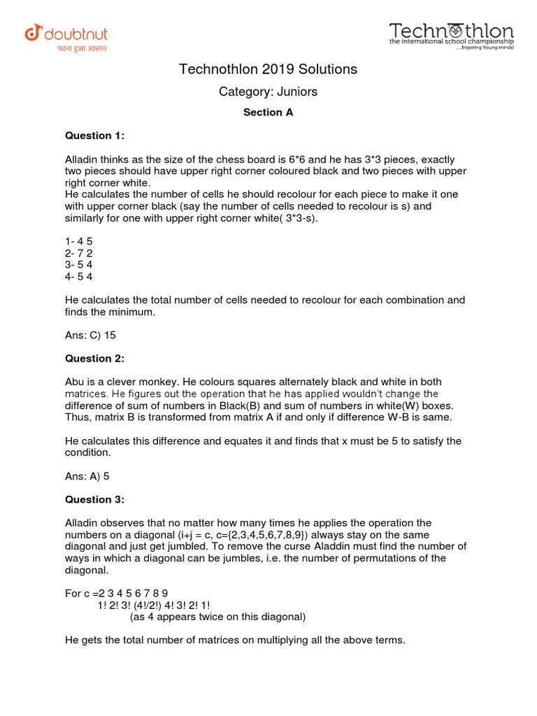 Technothlon 2019 Text Solutions | PDF | Odds | Matrix (Mathematics)
