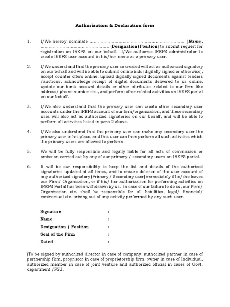 Authorization and Identification Form | PDF | Sole Proprietorship ...