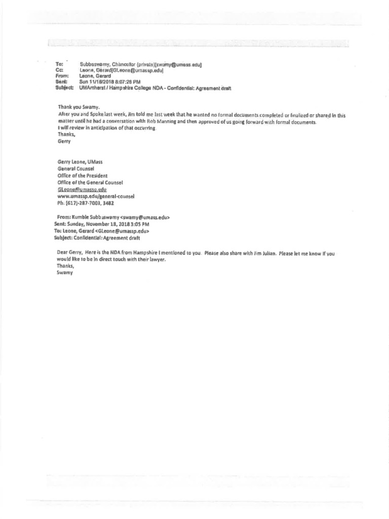 UMass Amherst-Hampshire Internal Emails | PDF