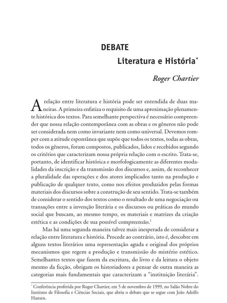 DEBATE Literatura e História Roger Chartier | PDF | Michel Foucault | Autor