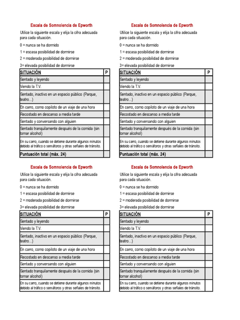 Escala de Somnolencia de Epworth PDF | PDF | Salud y bienestar | Medicina