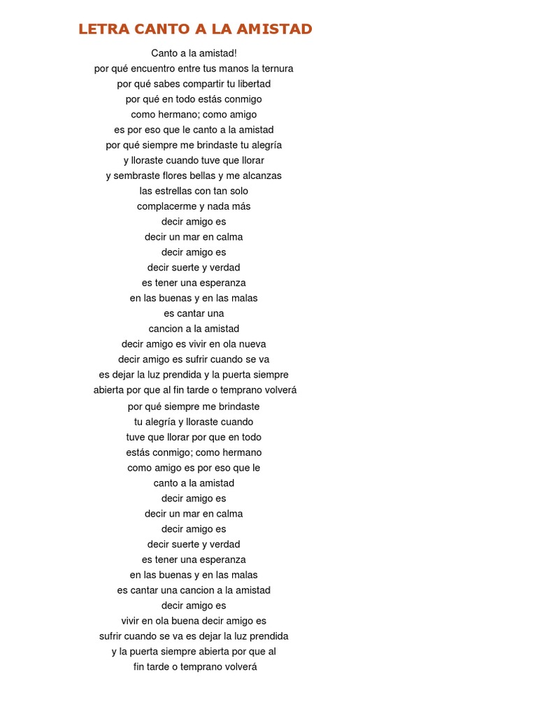 Letra Canto A La Amistad | PDF