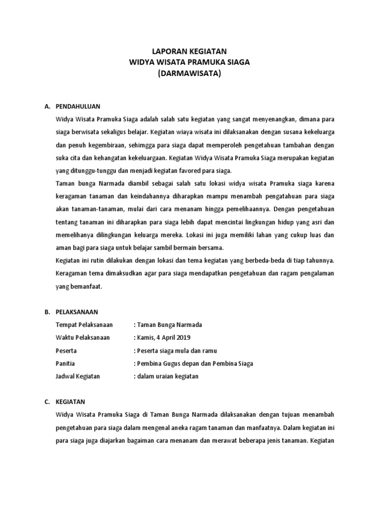 Laporan Kegiatan Wisata Pramuka Siaga | PDF