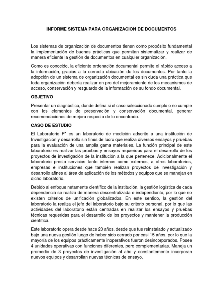 Informe Sistema Para Organizacion de Documentos | Laboratorios ...