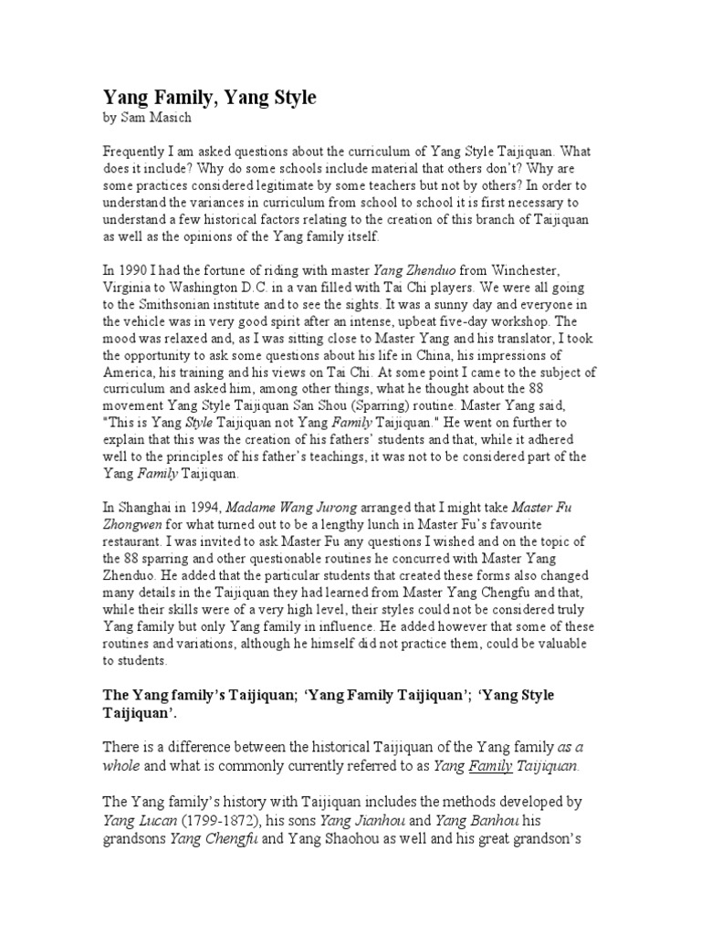 Yang Family PDF | PDF | Tai Chi | Chinese Martial Arts