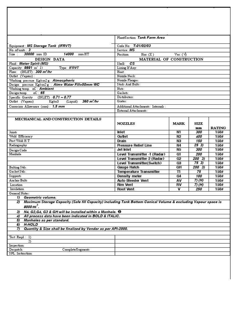 MS Data Sheet Tanque | PDF | Gases | Mechanical Engineering