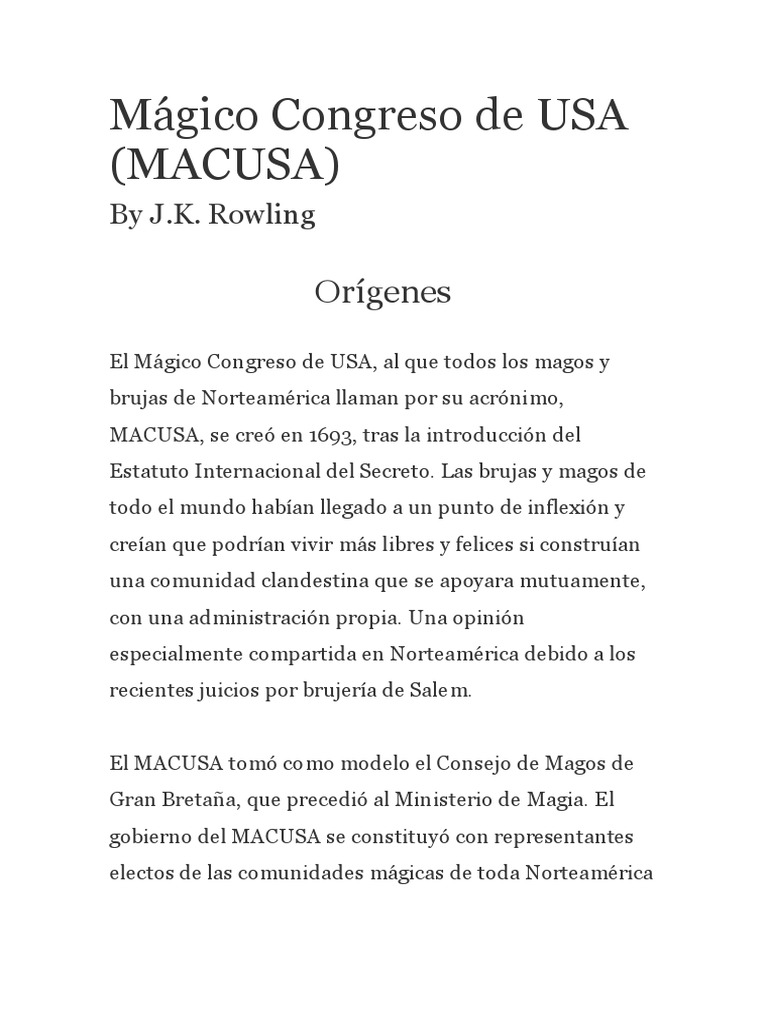 Macusa | PDF | Brujería | Harry Potter