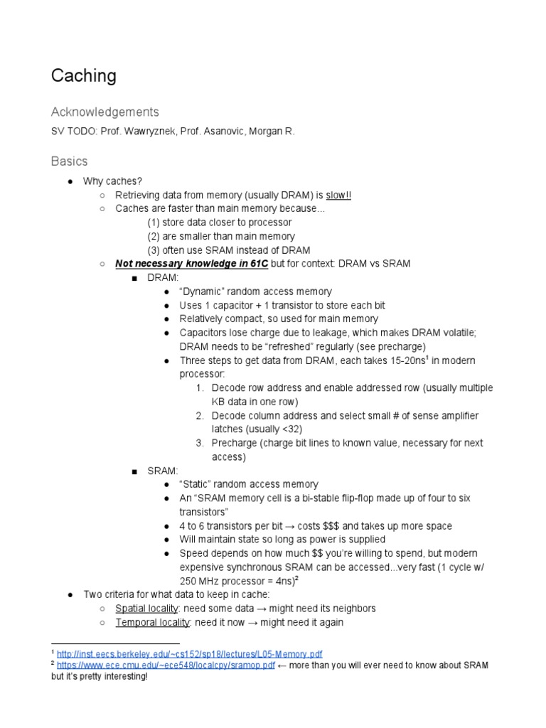 Caching: Acknowledgements | PDF | Cpu Cache | Dynamic Random Access Memory