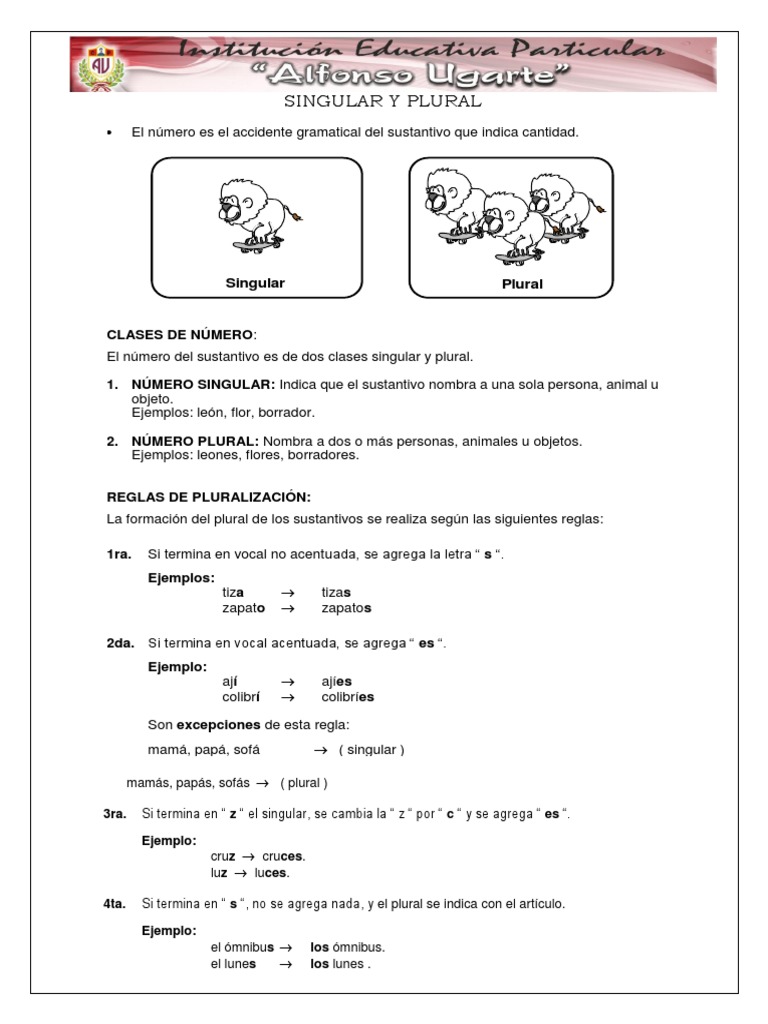 Hoja De Trabajo De Sustantivos En Plural De Segundo Grado Sustantivos