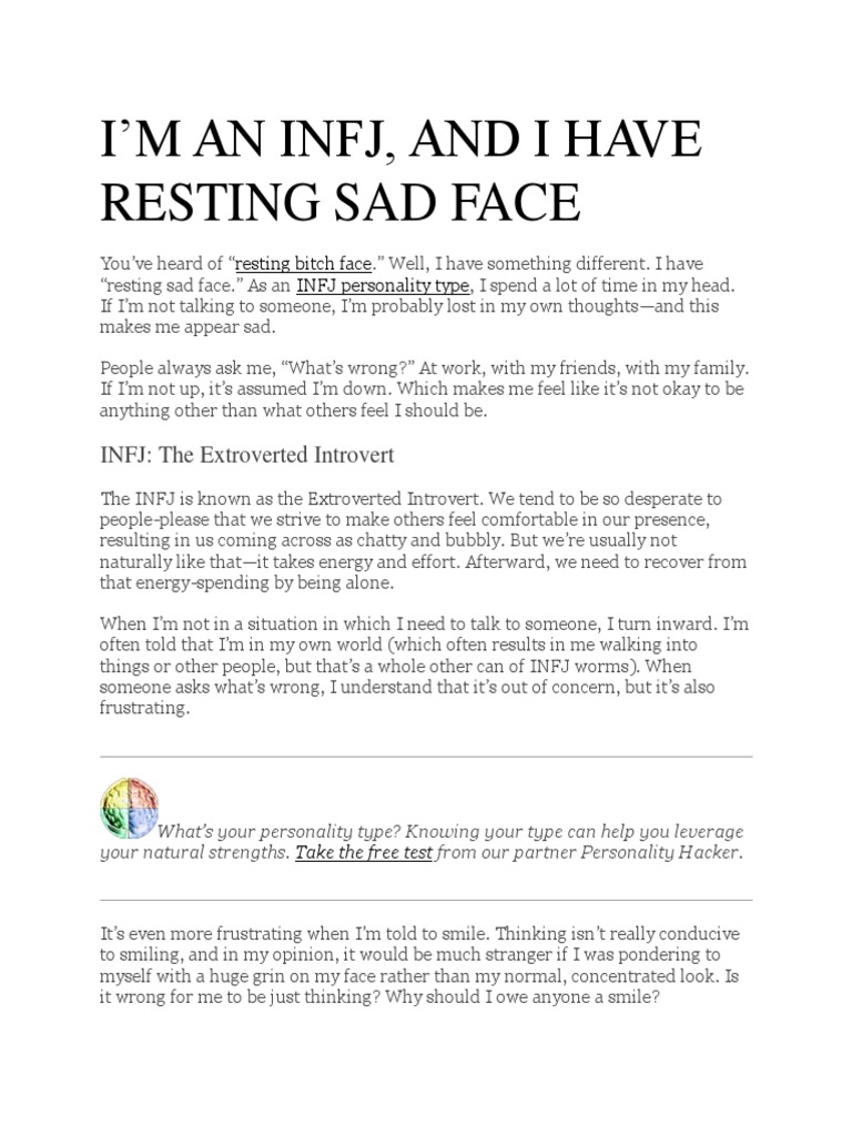 Infj - Resting Sad Face | PDF | Personality Type | Extraversion And ...