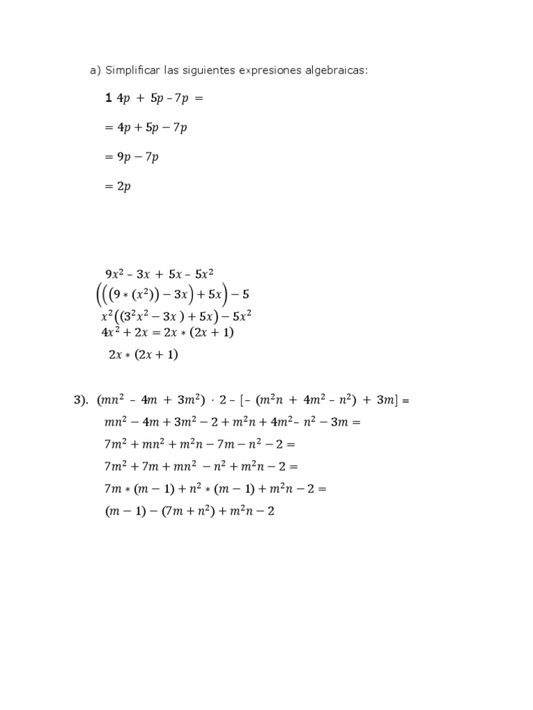 Simplificar Las Siguientes Expresiones Algebraicas - Docx3 | PDF ...