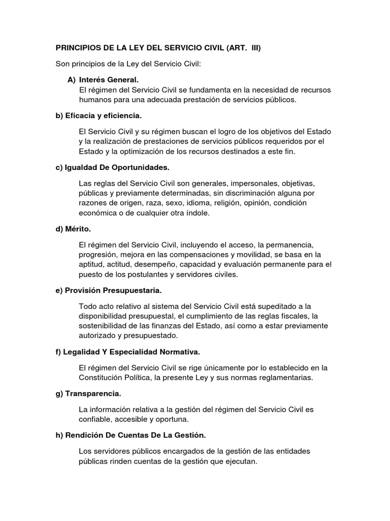 Principios De La Ley Del Servicio Civil Pdf Gobierno Estado
