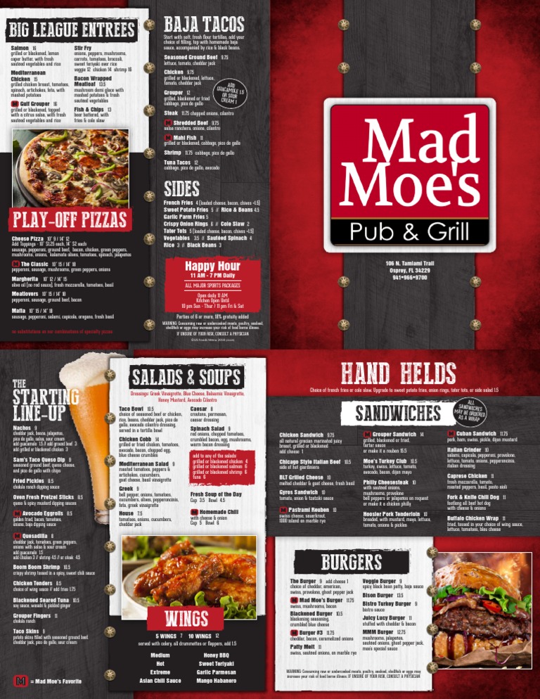 Mad Moes Food Menu 2018 | PDF | Hamburgers | Coleslaw