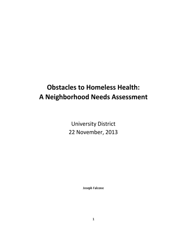 Needs Assessment Nov 13 Obstacles To Homeless Health A Neighborhood ...