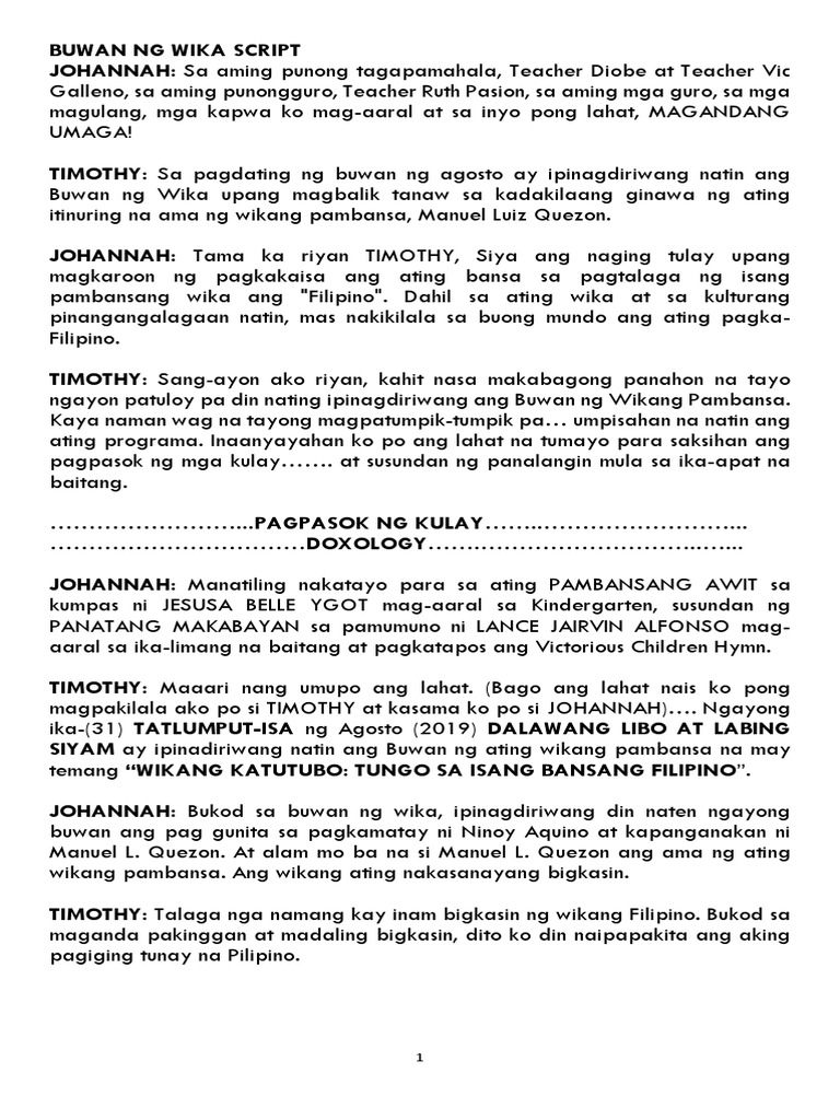 Buwan NG Wika Script 2019-2020 | PDF
