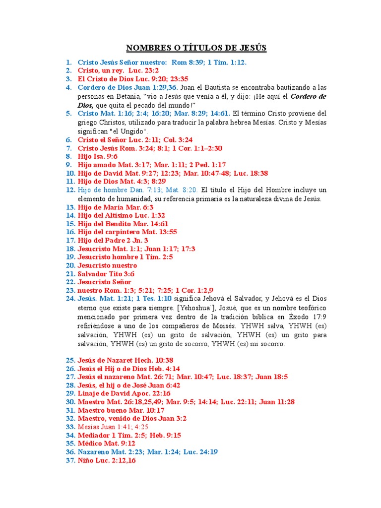 Nombres y Títulos de Jesús en la Biblia | PDF | Cristo (título ...