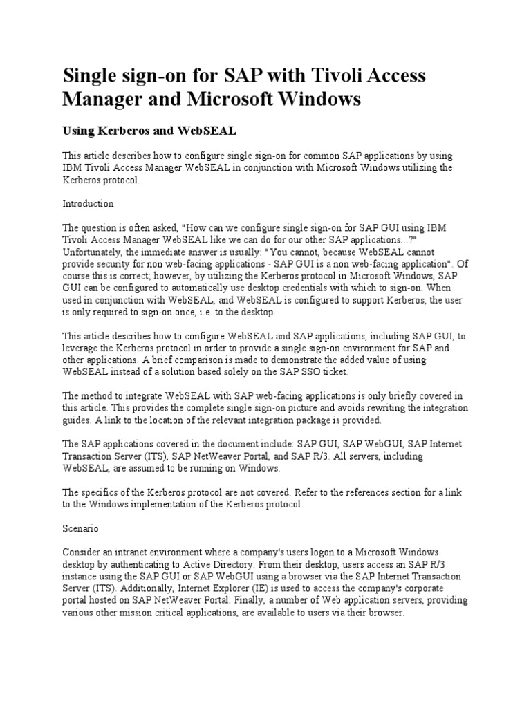 SAP Single Sign-On with WebSEAL & Kerberos | PDF | Cyberspace ...