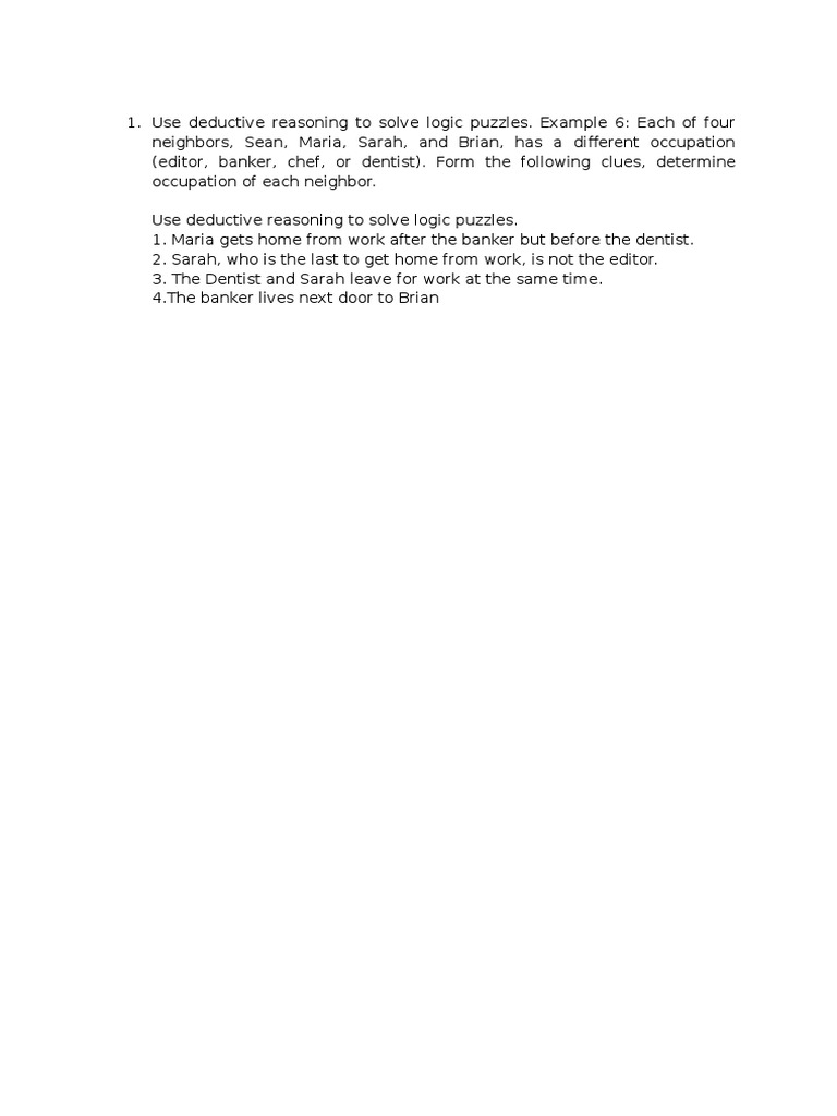 Deductive Reasoning Logic Puzzle | PDF | Puzzles | Games Of Mental Skill