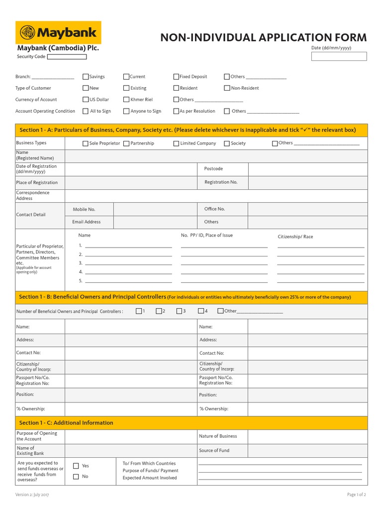 Maybank Current Account Application Form | PDF | Deposit Account ...