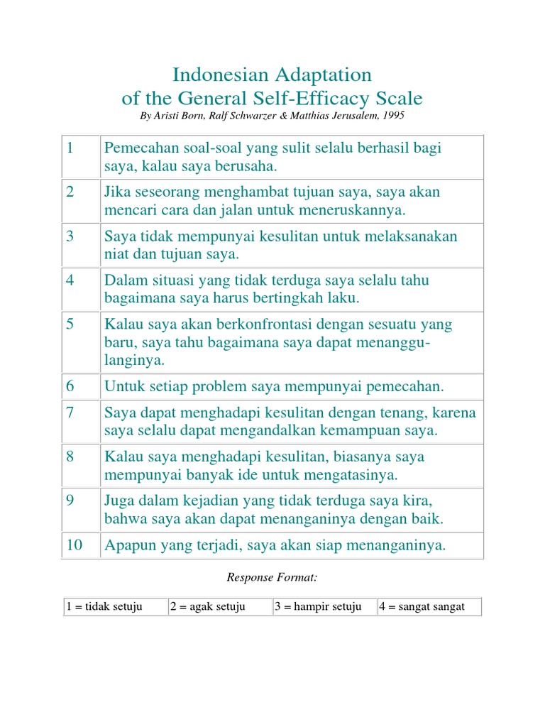 Indonesian General Self-Efficacy Scale | PDF
