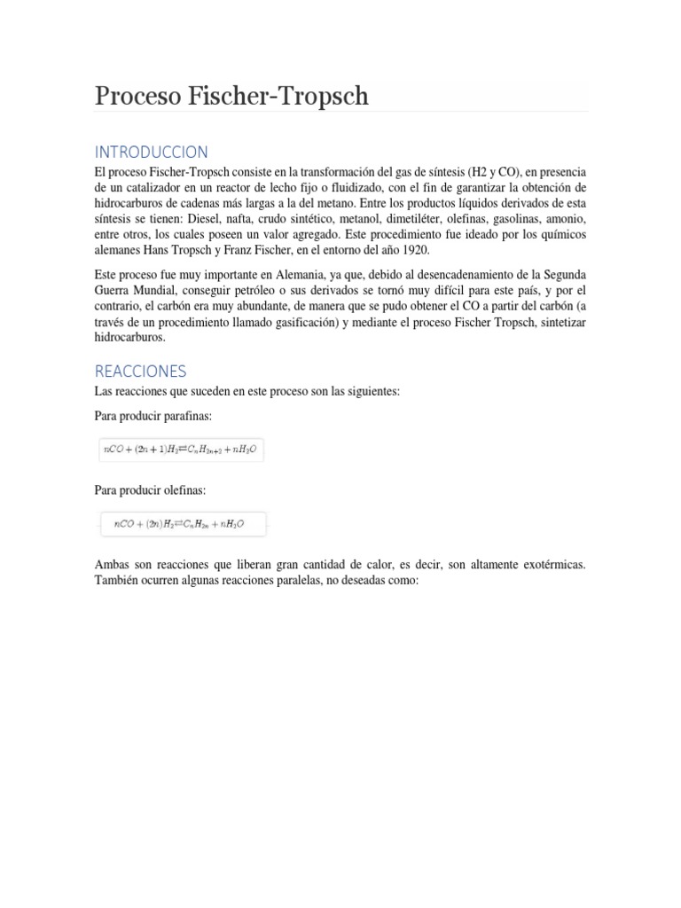 Proceso Fischer | PDF | Gas natural | Catálisis