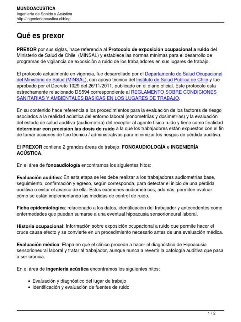 Protocolo PREXOR: Exposición a Ruido en Chile | PDF | Seguridad y salud ...