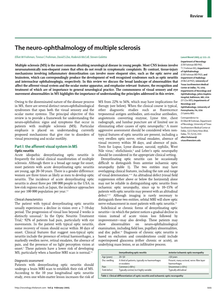 The Neuro-Ophthalmology of Multiple Sclerosis: Review | PDF | Multiple ...