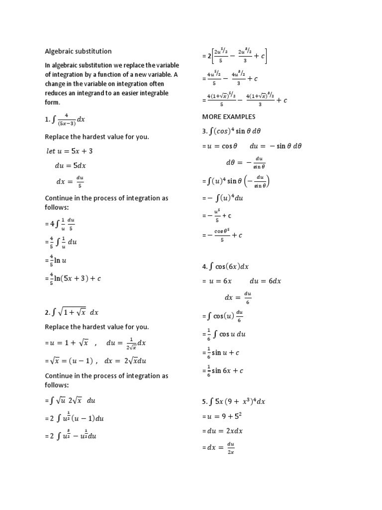 Algebraic Substitution | PDF | Integral | Analysis