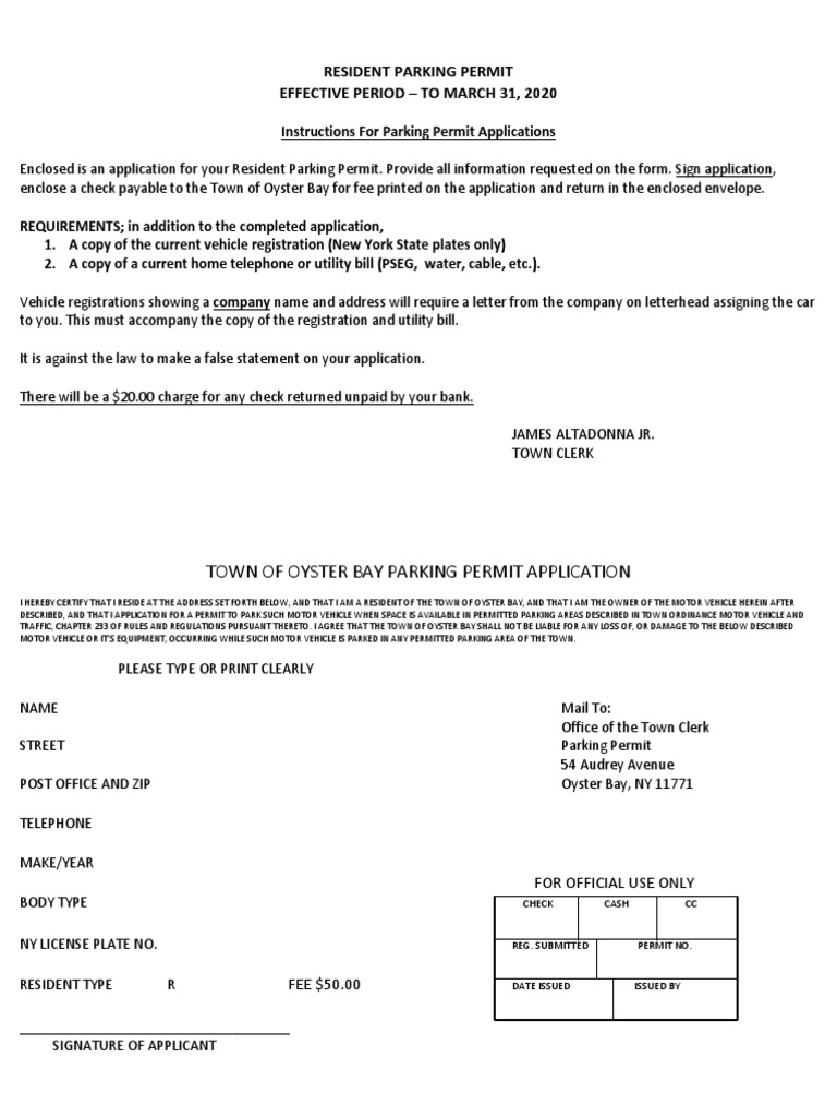Oyster Bay Resident Parking Permit Guide | PDF | Parking | Vehicles